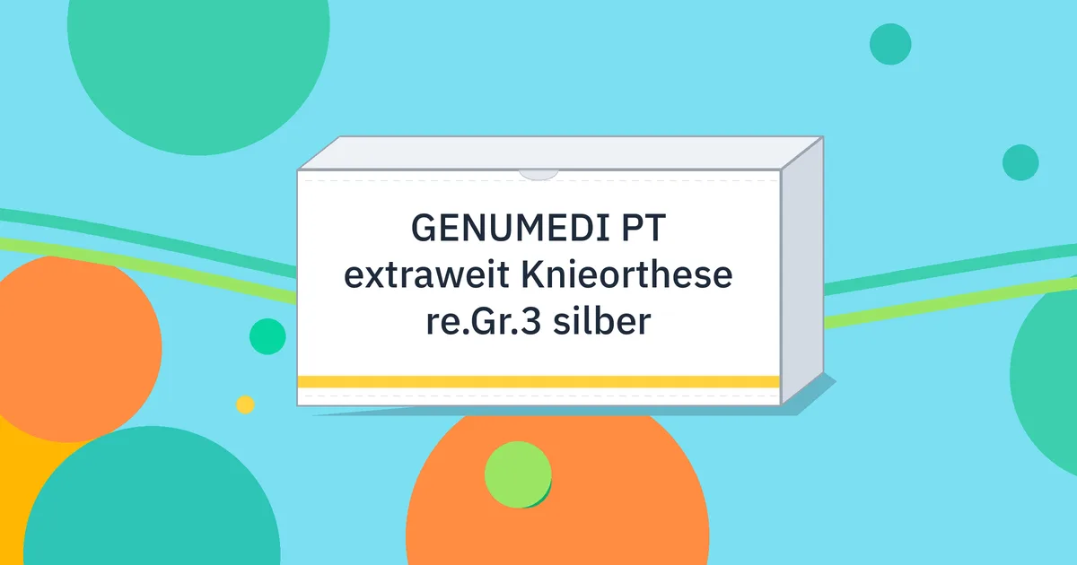 Symbolbild: Packung mit der Aufschrift GENUMEDI PT extraweit Knieorthese re.Gr.3 silber (PZN 10073098) – Verfügbarkeit und Bezug in Apotheken in Frankfurt am Main