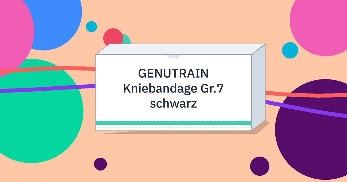 Symbolbild: Packung mit der Aufschrift GENUTRAIN Kniebandage Gr.7 schwarz (PZN 08407511) – Verfügbarkeit und Bezug in Apotheken in Frankfurt am Main