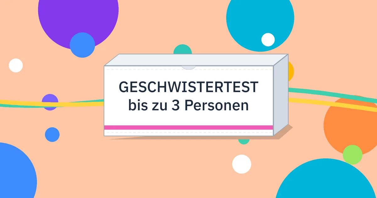 Symbolbild: Packung mit der Aufschrift GESCHWISTERTEST bis zu 3 Personen (PZN 12392560) – Verfügbarkeit und Bezug in Apotheken in Frankfurt am Main