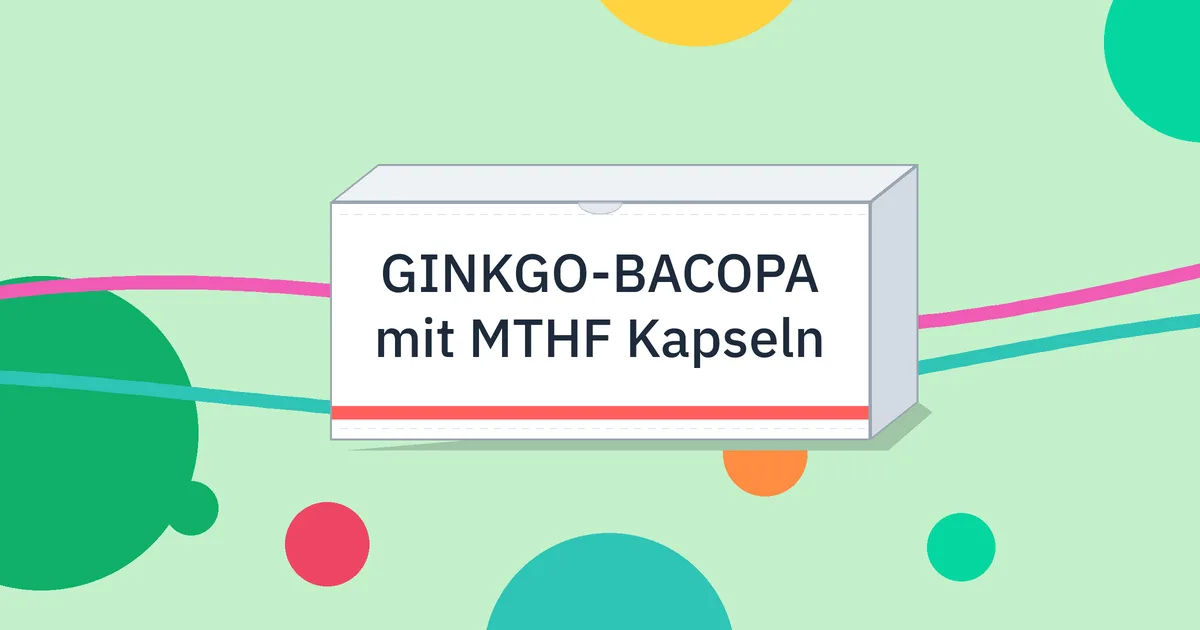 Symbolbild: Packung mit der Aufschrift GINKGO-BACOPA mit MTHF Kapseln (PZN 20689529) – Verfügbarkeit und Bezug in Apotheken in Frankfurt am Main