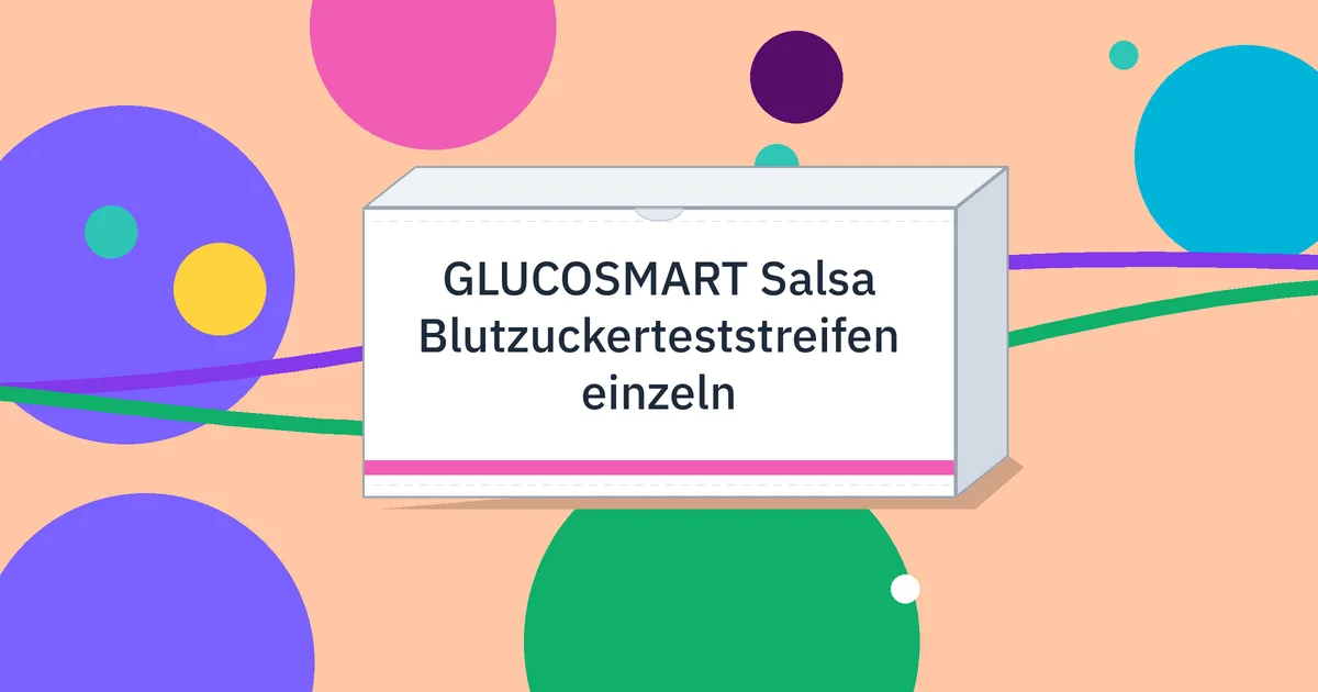 Symbolbild: Packung mit der Aufschrift GLUCOSMART Salsa Blutzuckerteststreifen einzeln (PZN 11653892) – Verfügbarkeit und Bezug in Apotheken in Frankfurt am Main