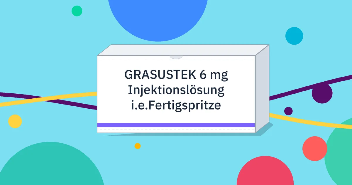 Symbolbild: Packung mit der Aufschrift GRASUSTEK 6 mg Injektionslösung i.e.Fertigspritze (PZN 16906702) – Verfügbarkeit und Bezug in Apotheken in Frankfurt am Main