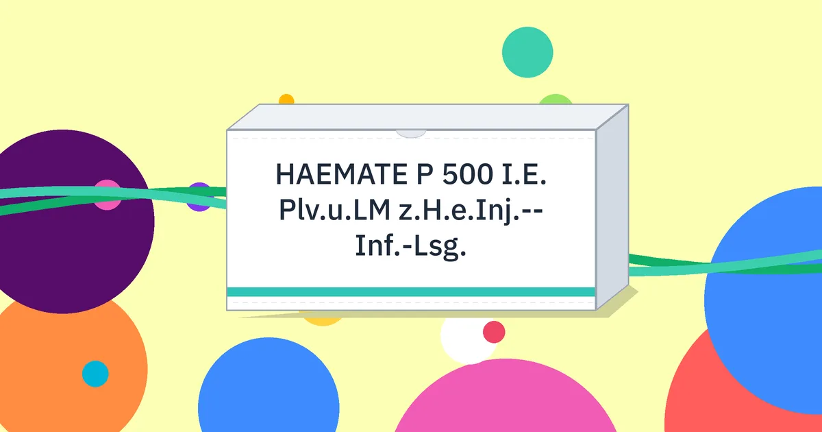 Symbolbild: Packung mit der Aufschrift HAEMATE P 500 I.E. Plv.u.LM z.H.e.Inj.--Inf.-Lsg. (PZN 03331105) – Verfügbarkeit und Bezug in Apotheken in Frankfurt am Main