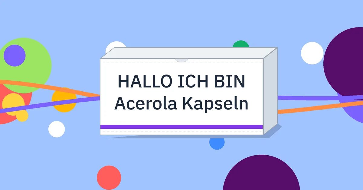 Symbolbild: Packung mit der Aufschrift HALLO ICH BIN Acerola Kapseln (PZN 14308049) – Verfügbarkeit und Bezug in Apotheken in Frankfurt am Main