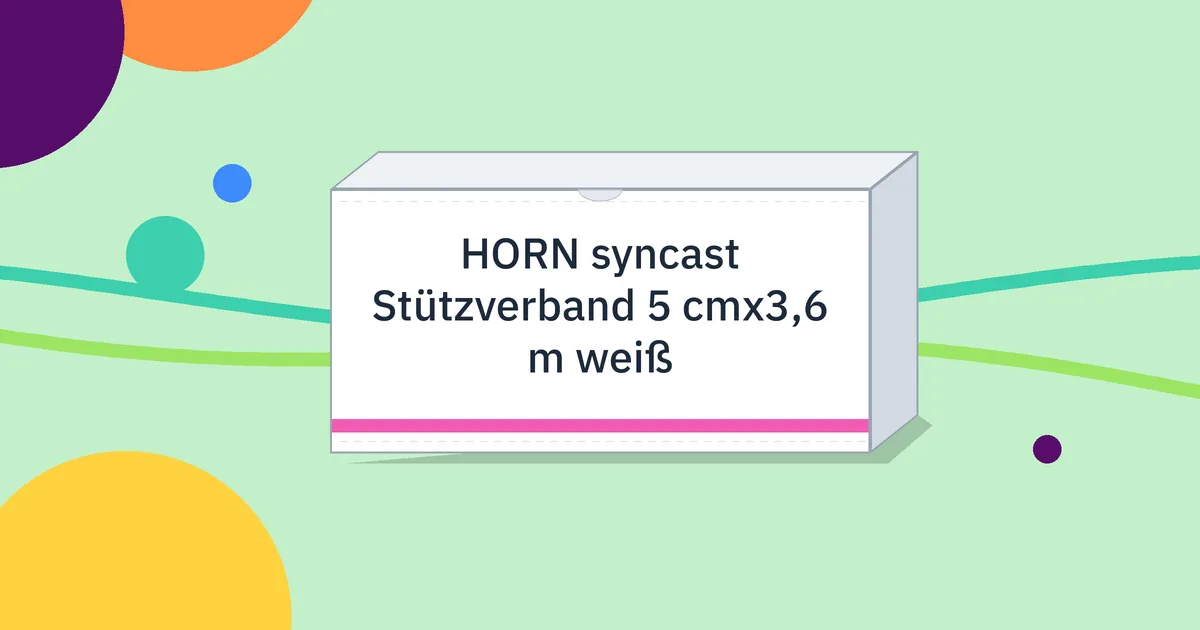 Symbolbild: Packung mit der Aufschrift HORN syncast Stützverband 5 cmx3,6 m weiß (PZN 04671719) – Verfügbarkeit und Bezug in Apotheken in Frankfurt am Main