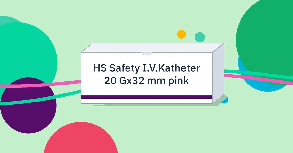 Symbolbild: Packung mit der Aufschrift HS Safety I.V.Katheter 20 Gx32 mm pink (PZN 20414442) – Verfügbarkeit und Bezug in Apotheken in Frankfurt am Main