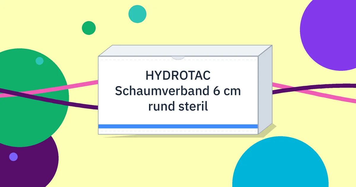 Symbolbild: Packung mit der Aufschrift HYDROTAC Schaumverband 6 cm rund steril (PZN 15588849) – Verfügbarkeit und Bezug in Apotheken in Frankfurt am Main