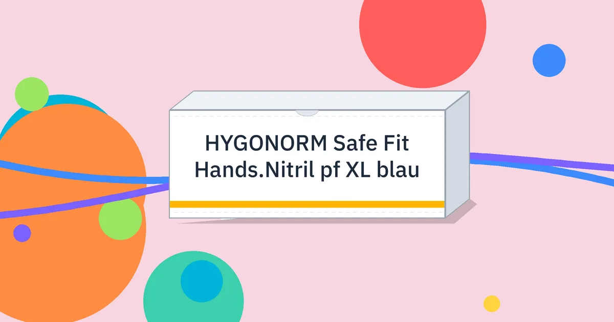 Symbolbild: Packung mit der Aufschrift HYGONORM Safe Fit Hands.Nitril pf XL blau (PZN 20772325) – Verfügbarkeit und Bezug in Apotheken in Frankfurt am Main