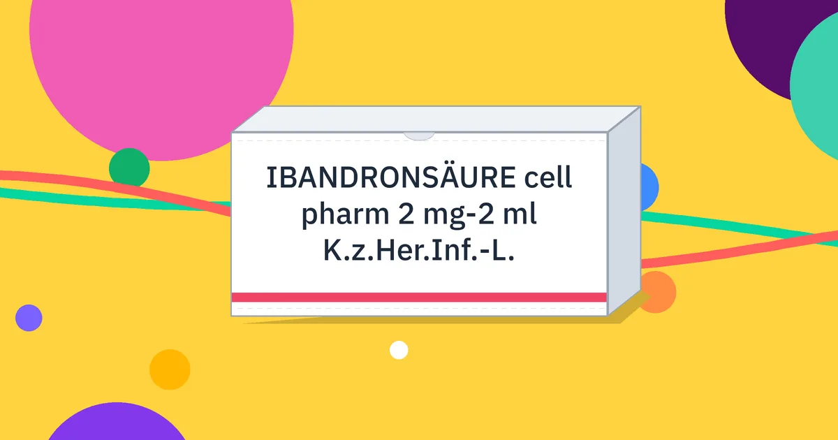 Symbolbild: Packung mit der Aufschrift IBANDRONSÄURE cell pharm 2 mg-2 ml K.z.Her.Inf.-L. (PZN 09513505) – Verfügbarkeit und Bezug in Apotheken in Frankfurt am Main