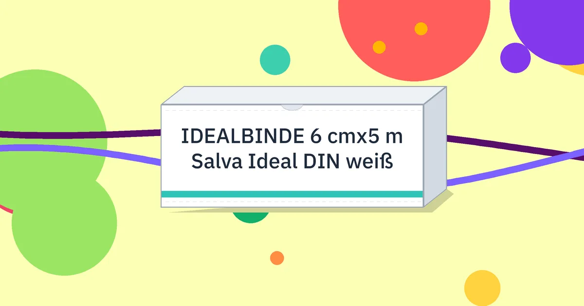 Symbolbild: Packung mit der Aufschrift IDEALBINDE 6 cmx5 m Salva Ideal DIN weiß (PZN 19895614) – Verfügbarkeit und Bezug in Apotheken in Frankfurt am Main