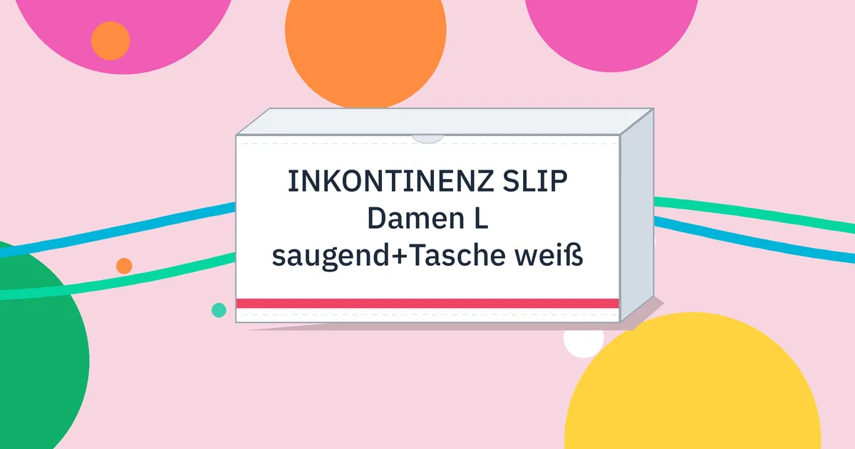 Symbolbild: Packung mit der Aufschrift INKONTINENZ SLIP Damen L saugend+Tasche weiß (PZN 09283152) – Verfügbarkeit und Bezug in Apotheken in Frankfurt am Main