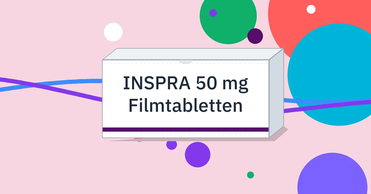 Symbolbild: Packung mit der Aufschrift INSPRA 50 mg Filmtabletten (PZN 06111344) – Verfügbarkeit und Bezug in Apotheken in Frankfurt am Main