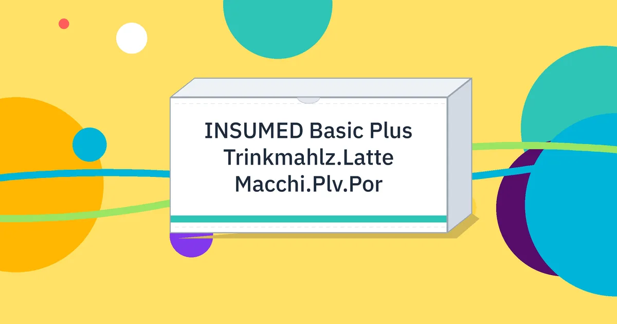 Symbolbild: Packung mit der Aufschrift INSUMED Basic Plus Trinkmahlz.Latte Macchi.Plv.Por (PZN 19922570) – Verfügbarkeit und Bezug in Apotheken in Frankfurt am Main