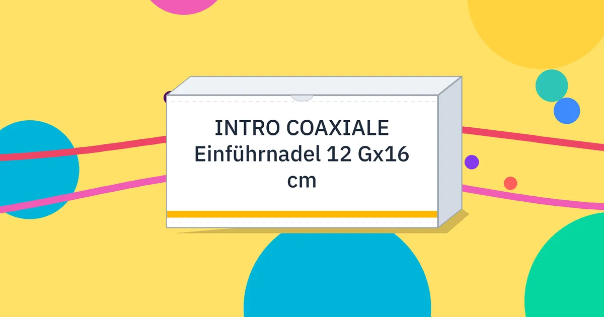 Symbolbild: Packung mit der Aufschrift INTRO COAXIALE Einführnadel 12 Gx16 cm (PZN 16918651) – Verfügbarkeit und Bezug in Apotheken in Frankfurt am Main