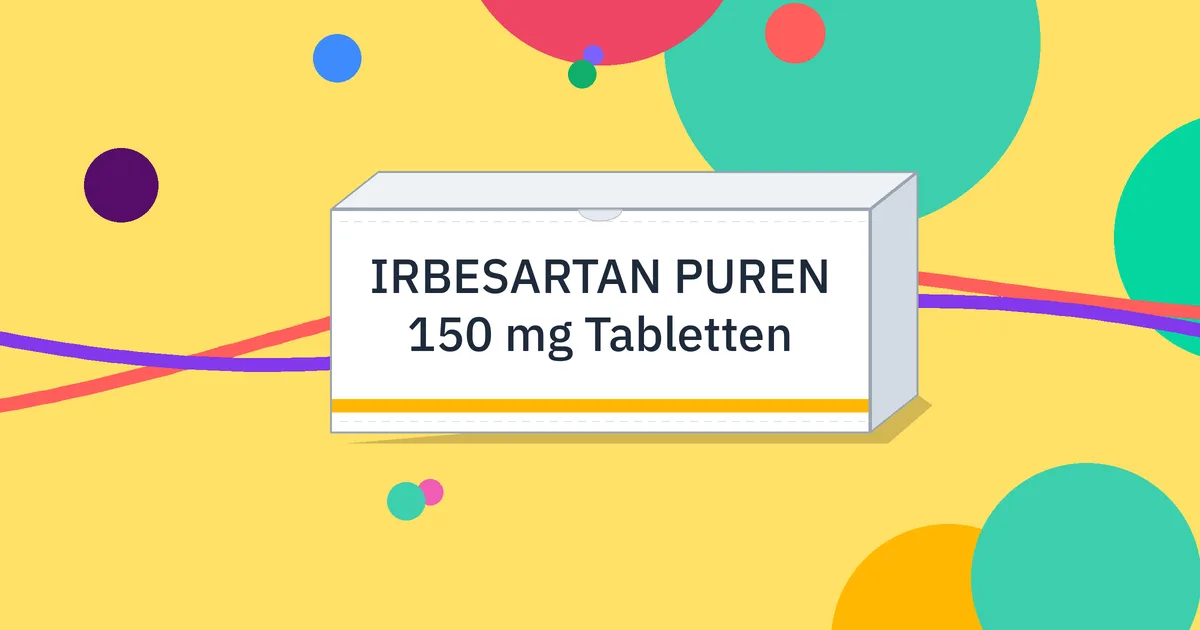 Symbolbild: Packung mit der Aufschrift IRBESARTAN PUREN 150 mg Tabletten (PZN 12893664) – Verfügbarkeit und Bezug in Apotheken in Frankfurt am Main