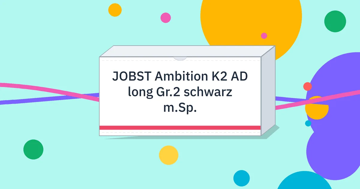 Symbolbild: Packung mit der Aufschrift JOBST Ambition K2 AD long Gr.2 schwarz m.Sp. (PZN 11020767) – Verfügbarkeit und Bezug in Apotheken in Frankfurt am Main
