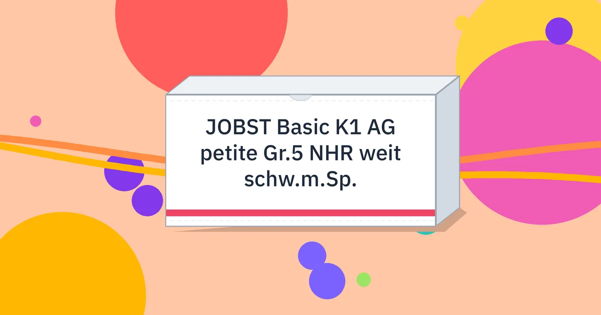 Symbolbild: Packung mit der Aufschrift JOBST Basic K1 AG petite Gr.5 NHR weit schw.m.Sp. (PZN 15309743) – Verfügbarkeit und Bezug in Apotheken in Frankfurt am Main