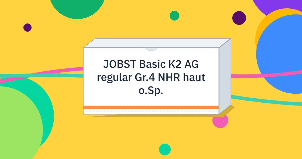 Symbolbild: Packung mit der Aufschrift JOBST Basic K2 AG regular Gr.4 NHR haut o.Sp. (PZN 11249524) – Verfügbarkeit und Bezug in Apotheken in Frankfurt am Main