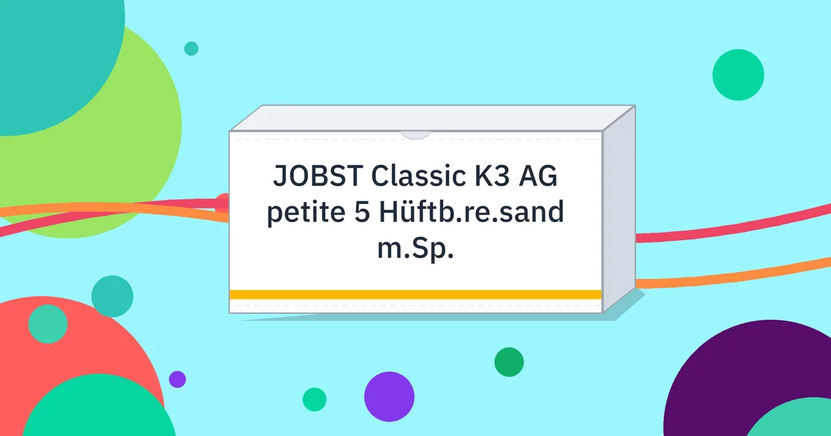 Symbolbild: Packung mit der Aufschrift JOBST Classic K3 AG petite 5 Hüftb.re.sand m.Sp. (PZN 13074980) – Verfügbarkeit und Bezug in Apotheken in Frankfurt am Main