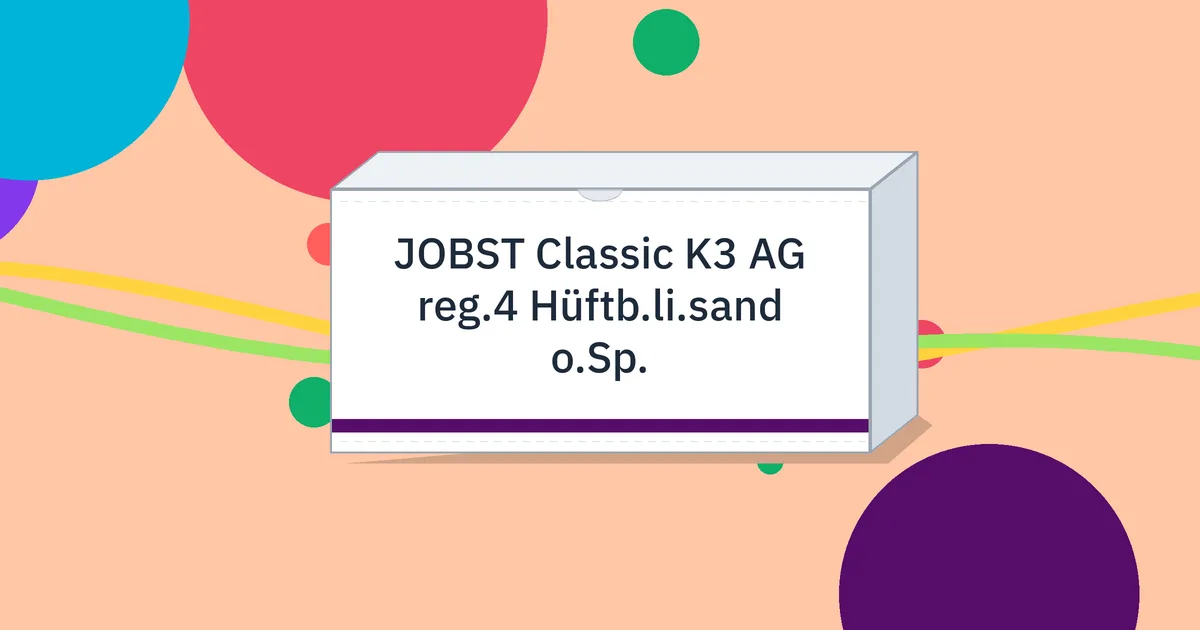 Symbolbild: Packung mit der Aufschrift JOBST Classic K3 AG reg.4 Hüftb.li.sand o.Sp. (PZN 13075643) – Verfügbarkeit und Bezug in Apotheken in Frankfurt am Main