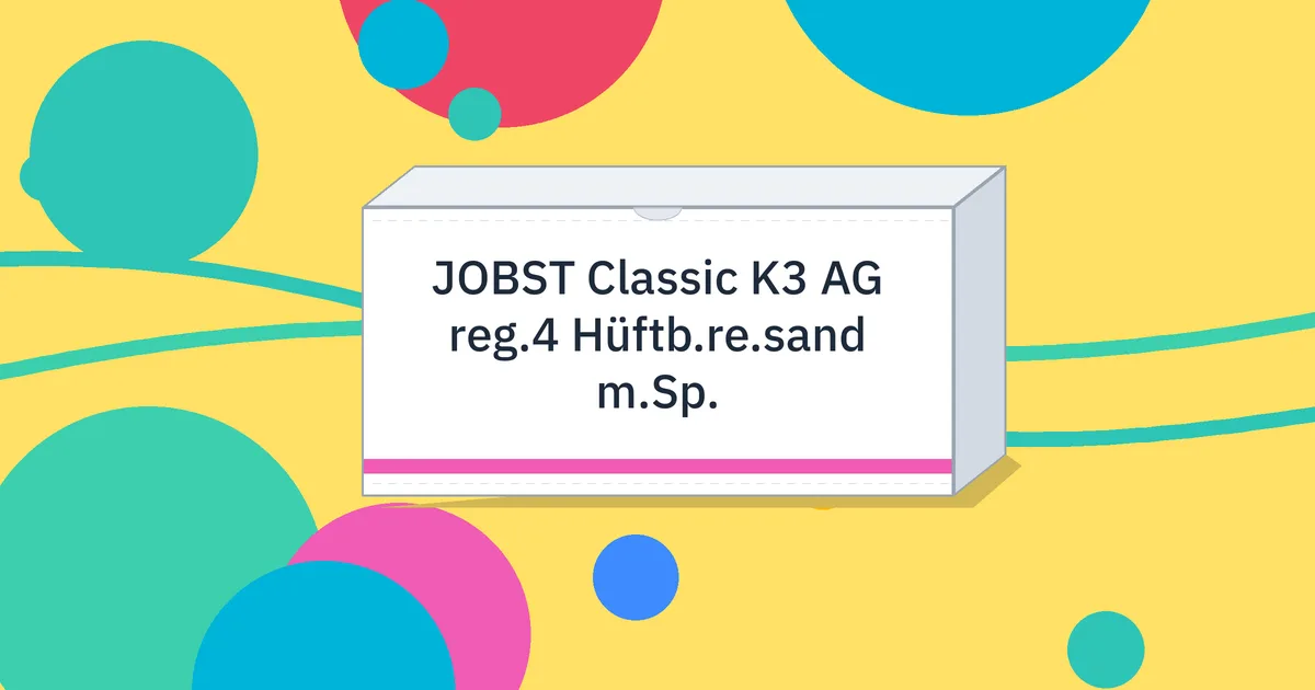 Symbolbild: Packung mit der Aufschrift JOBST Classic K3 AG reg.4 Hüftb.re.sand m.Sp. (PZN 13076329) – Verfügbarkeit und Bezug in Apotheken in Frankfurt am Main