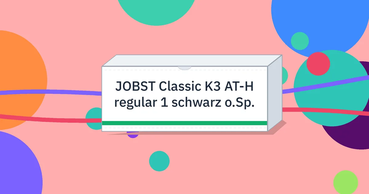 Symbolbild: Packung mit der Aufschrift JOBST Classic K3 AT-H regular 1 schwarz o.Sp. (PZN 13077889) – Verfügbarkeit und Bezug in Apotheken in Frankfurt am Main