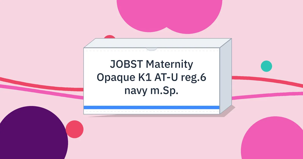 Symbolbild: Packung mit der Aufschrift JOBST Maternity Opaque K1 AT-U reg.6 navy m.Sp. (PZN 15860004) – Verfügbarkeit und Bezug in Apotheken in Frankfurt am Main