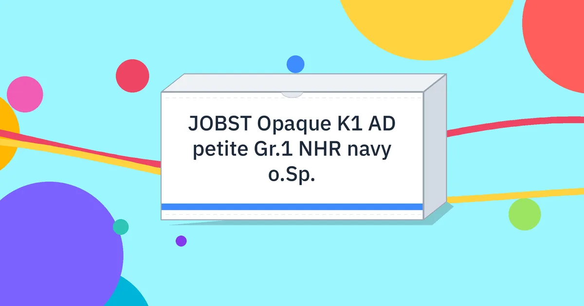 Symbolbild: Packung mit der Aufschrift JOBST Opaque K1 AD petite Gr.1 NHR navy o.Sp. (PZN 13080064) – Verfügbarkeit und Bezug in Apotheken in Frankfurt am Main