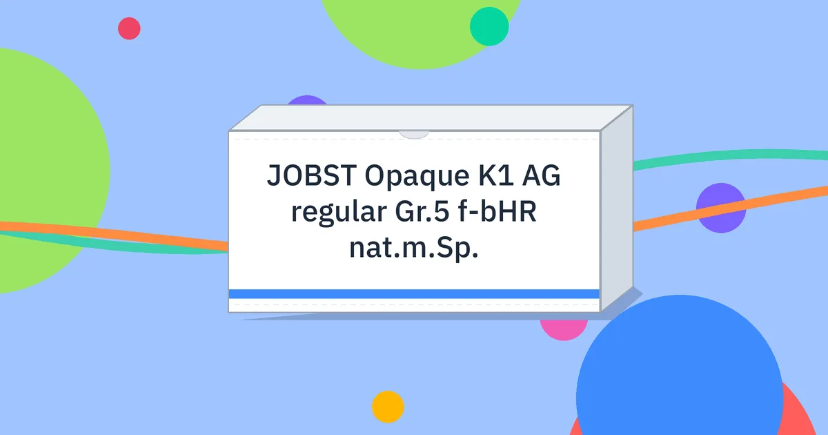 Symbolbild: Packung mit der Aufschrift JOBST Opaque K1 AG regular Gr.5 f-bHR nat.m.Sp. (PZN 13090720) – Verfügbarkeit und Bezug in Apotheken in Frankfurt am Main