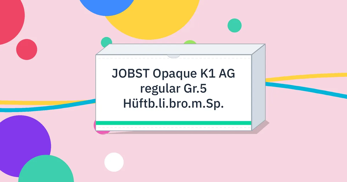 Symbolbild: Packung mit der Aufschrift JOBST Opaque K1 AG regular Gr.5 Hüftb.li.bro.m.Sp. (PZN 13097395) – Verfügbarkeit und Bezug in Apotheken in Frankfurt am Main