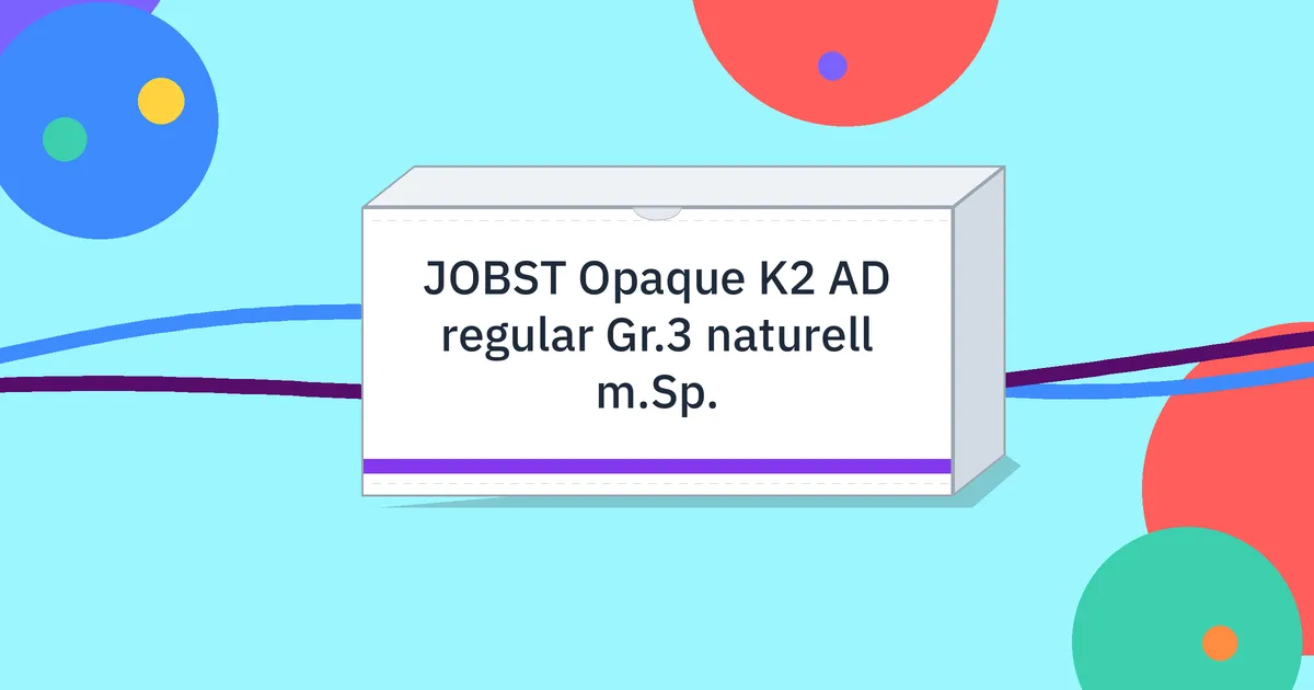 Symbolbild: Packung mit der Aufschrift JOBST Opaque K2 AD regular Gr.3 naturell m.Sp. (PZN 10722697) – Verfügbarkeit und Bezug in Apotheken in Frankfurt am Main