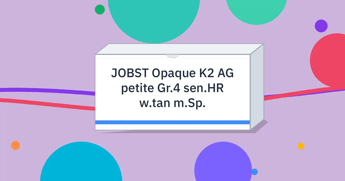 Symbolbild: Packung mit der Aufschrift JOBST Opaque K2 AG petite Gr.4 sen.HR w.tan m.Sp. (PZN 16285186) – Verfügbarkeit und Bezug in Apotheken in Frankfurt am Main