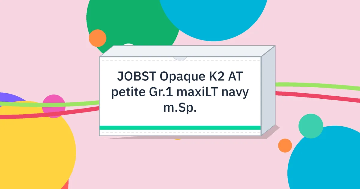 Symbolbild: Packung mit der Aufschrift JOBST Opaque K2 AT petite Gr.1 maxiLT navy m.Sp. (PZN 13118677) – Verfügbarkeit und Bezug in Apotheken in Frankfurt am Main