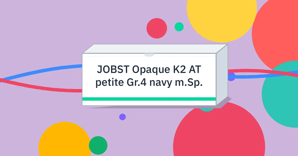 Symbolbild: Packung mit der Aufschrift JOBST Opaque K2 AT petite Gr.4 navy m.Sp. (PZN 13119524) – Verfügbarkeit und Bezug in Apotheken in Frankfurt am Main
