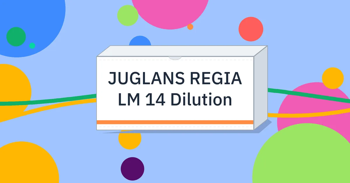 Symbolbild: Packung mit der Aufschrift JUGLANS REGIA LM 14 Dilution (PZN 12916158) – Verfügbarkeit und Bezug in Apotheken in Frankfurt am Main