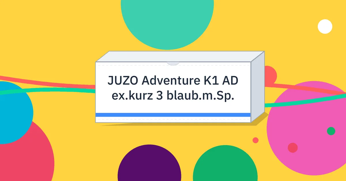 Symbolbild: Packung mit der Aufschrift JUZO Adventure K1 AD ex.kurz 3 blaub.m.Sp. (PZN 16346019) – Verfügbarkeit und Bezug in Apotheken in Frankfurt am Main