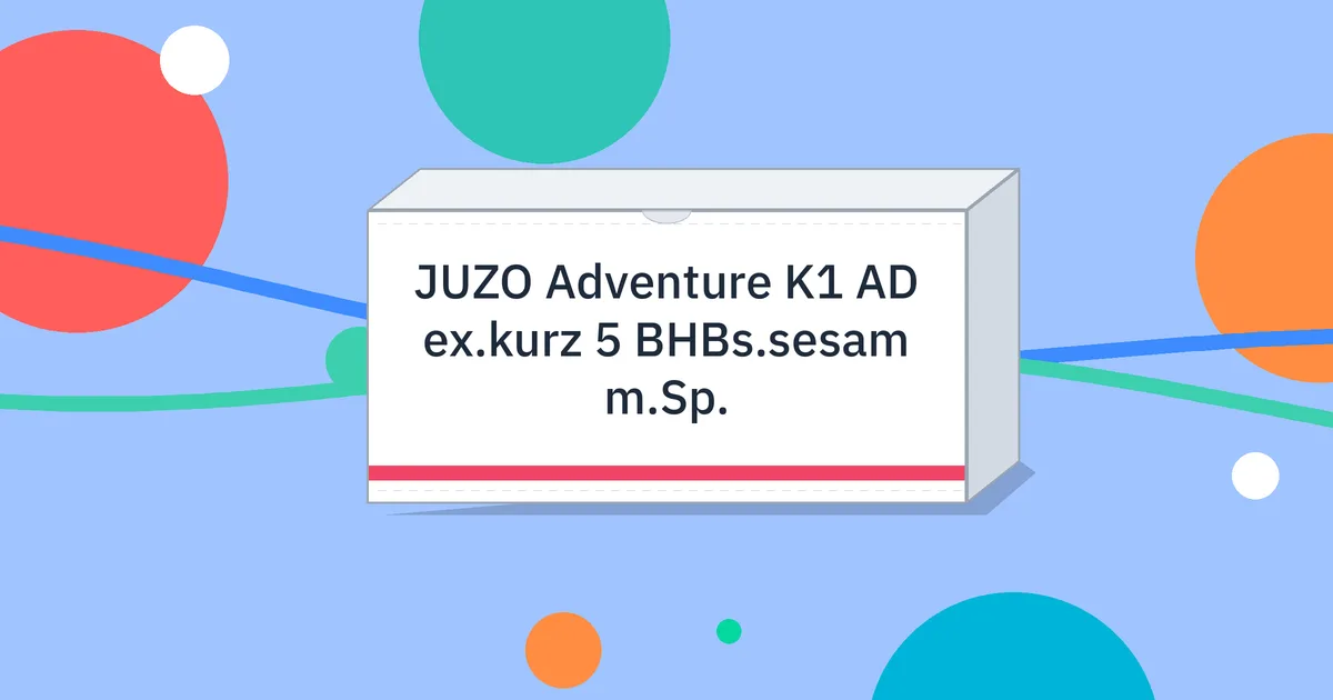Symbolbild: Packung mit der Aufschrift JUZO Adventure K1 AD ex.kurz 5 BHBs.sesam m.Sp. (PZN 16493938) – Verfügbarkeit und Bezug in Apotheken in Frankfurt am Main