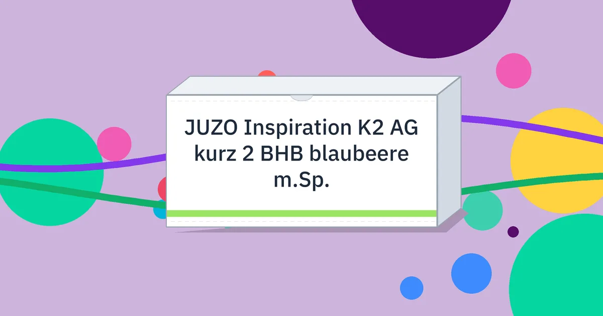 Symbolbild: Packung mit der Aufschrift JUZO Inspiration K2 AG kurz 2 BHB blaubeere m.Sp. (PZN 14834246) – Verfügbarkeit und Bezug in Apotheken in Frankfurt am Main