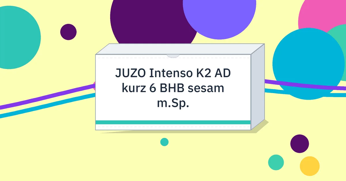 Symbolbild: Packung mit der Aufschrift JUZO Intenso K2 AD kurz 6 BHB sesam m.Sp. (PZN 18614518) – Verfügbarkeit und Bezug in Apotheken in Frankfurt am Main