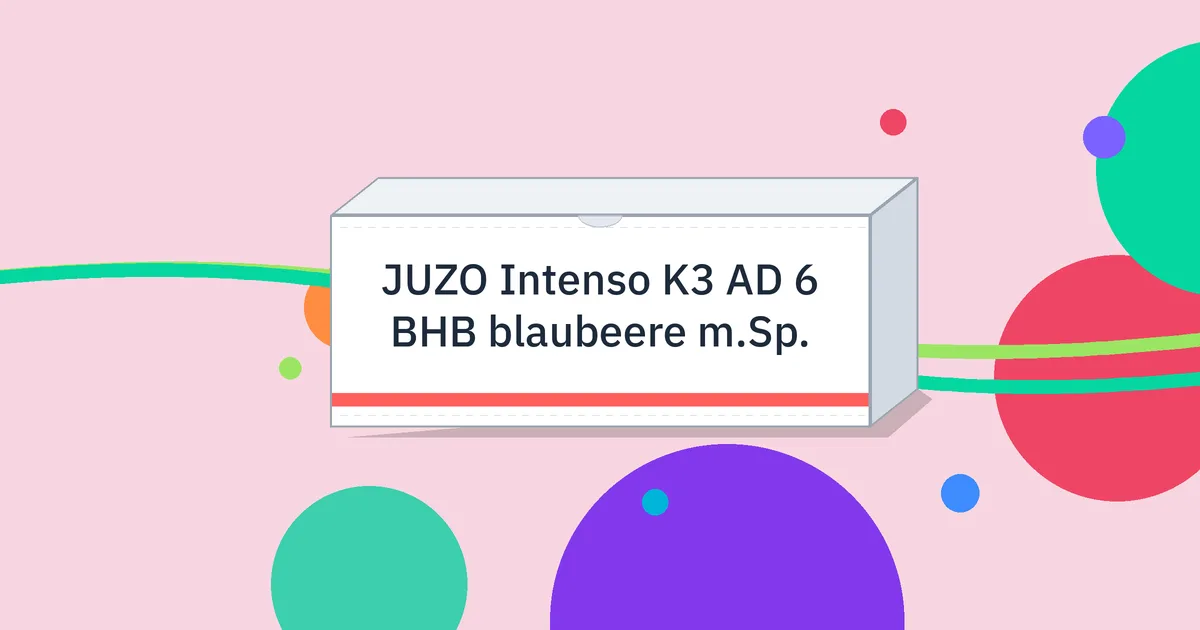 Symbolbild: Packung mit der Aufschrift JUZO Intenso K3 AD 6 BHB blaubeere m.Sp. (PZN 18634515) – Verfügbarkeit und Bezug in Apotheken in Frankfurt am Main