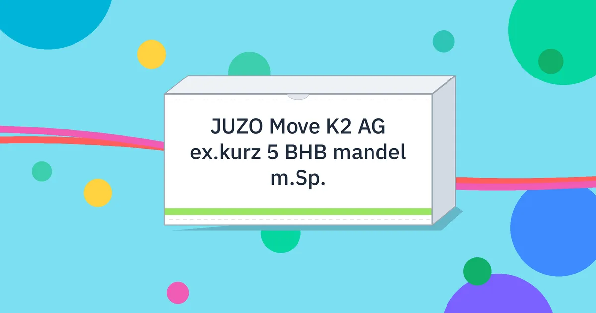 Symbolbild: Packung mit der Aufschrift JUZO Move K2 AG ex.kurz 5 BHB mandel m.Sp. (PZN 16637509) – Verfügbarkeit und Bezug in Apotheken in Frankfurt am Main