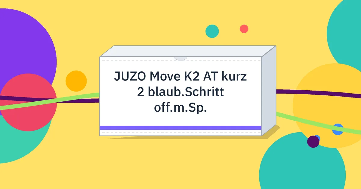 Symbolbild: Packung mit der Aufschrift JUZO Move K2 AT kurz 2 blaub.Schritt off.m.Sp. (PZN 20674404) – Verfügbarkeit und Bezug in Apotheken in Frankfurt am Main