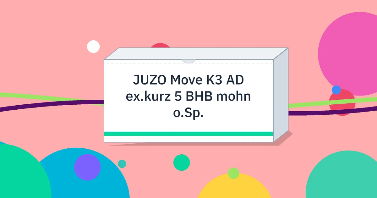 Symbolbild: Packung mit der Aufschrift JUZO Move K3 AD ex.kurz 5 BHB mohn o.Sp. (PZN 18574345) – Verfügbarkeit und Bezug in Apotheken in Frankfurt am Main