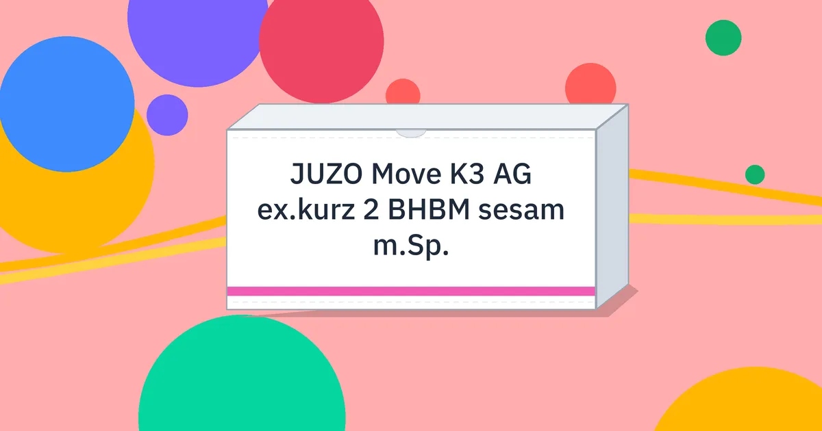 Symbolbild: Packung mit der Aufschrift JUZO Move K3 AG ex.kurz 2 BHBM sesam m.Sp. (PZN 18584036) – Verfügbarkeit und Bezug in Apotheken in Frankfurt am Main