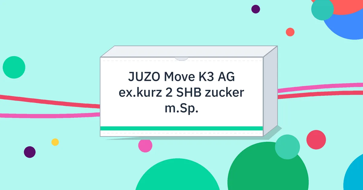 Symbolbild: Packung mit der Aufschrift JUZO Move K3 AG ex.kurz 2 SHB zucker m.Sp. (PZN 18583232) – Verfügbarkeit und Bezug in Apotheken in Frankfurt am Main