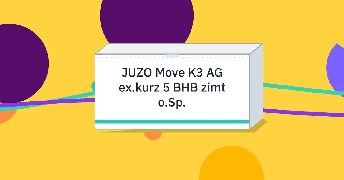 Symbolbild: Packung mit der Aufschrift JUZO Move K3 AG ex.kurz 5 BHB zimt o.Sp. (PZN 18585567) – Verfügbarkeit und Bezug in Apotheken in Frankfurt am Main