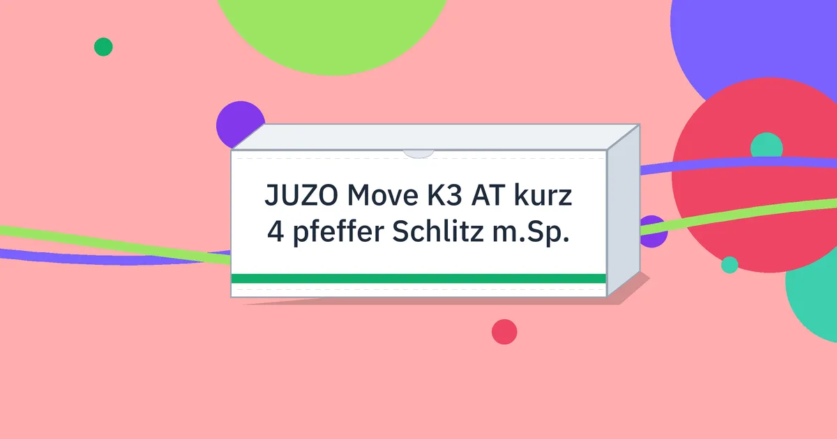 Symbolbild: Packung mit der Aufschrift JUZO Move K3 AT kurz 4 pfeffer Schlitz m.Sp. (PZN 20684035) – Verfügbarkeit und Bezug in Apotheken in Frankfurt am Main