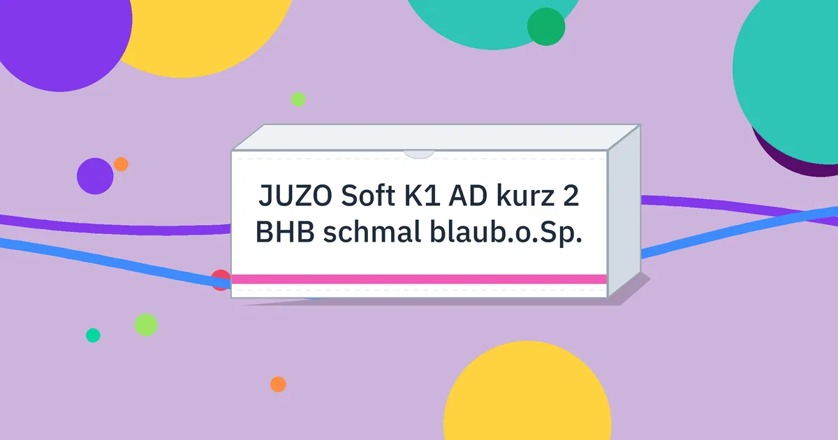 Symbolbild: Packung mit der Aufschrift JUZO Soft K1 AD kurz 2 BHB schmal blaub.o.Sp. (PZN 15463792) – Verfügbarkeit und Bezug in Apotheken in Frankfurt am Main
