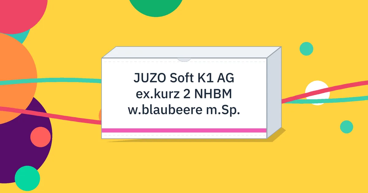 Symbolbild: Packung mit der Aufschrift JUZO Soft K1 AG ex.kurz 2 NHBM w.blaubeere m.Sp. (PZN 15017029) – Verfügbarkeit und Bezug in Apotheken in Frankfurt am Main