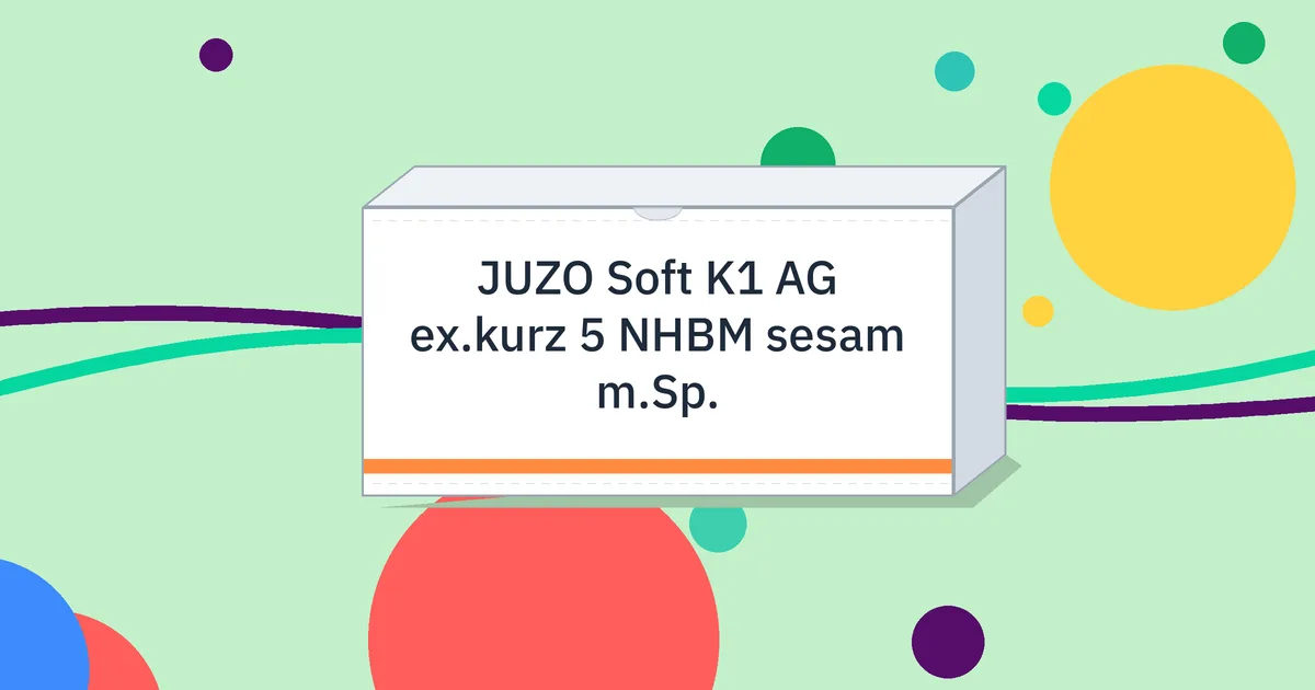 Symbolbild: Packung mit der Aufschrift JUZO Soft K1 AG ex.kurz 5 NHBM sesam m.Sp. (PZN 15017957) – Verfügbarkeit und Bezug in Apotheken in Frankfurt am Main